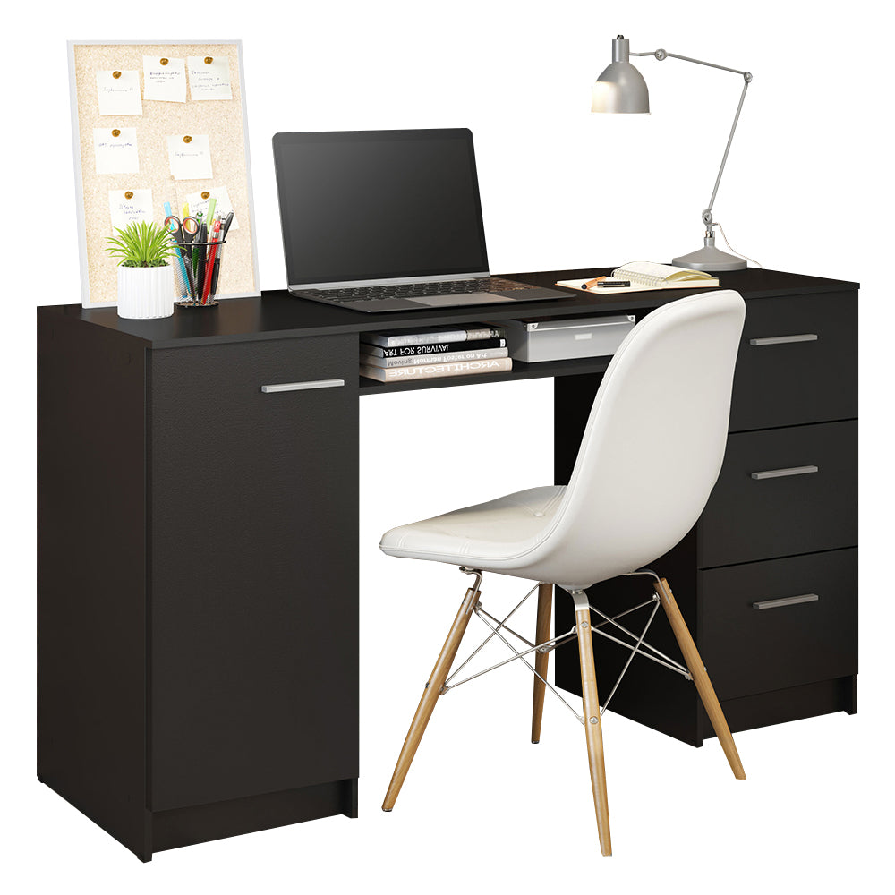 MADESA Modern Computer Writing Desk with 3 Drawers and 1 Door - Black ...